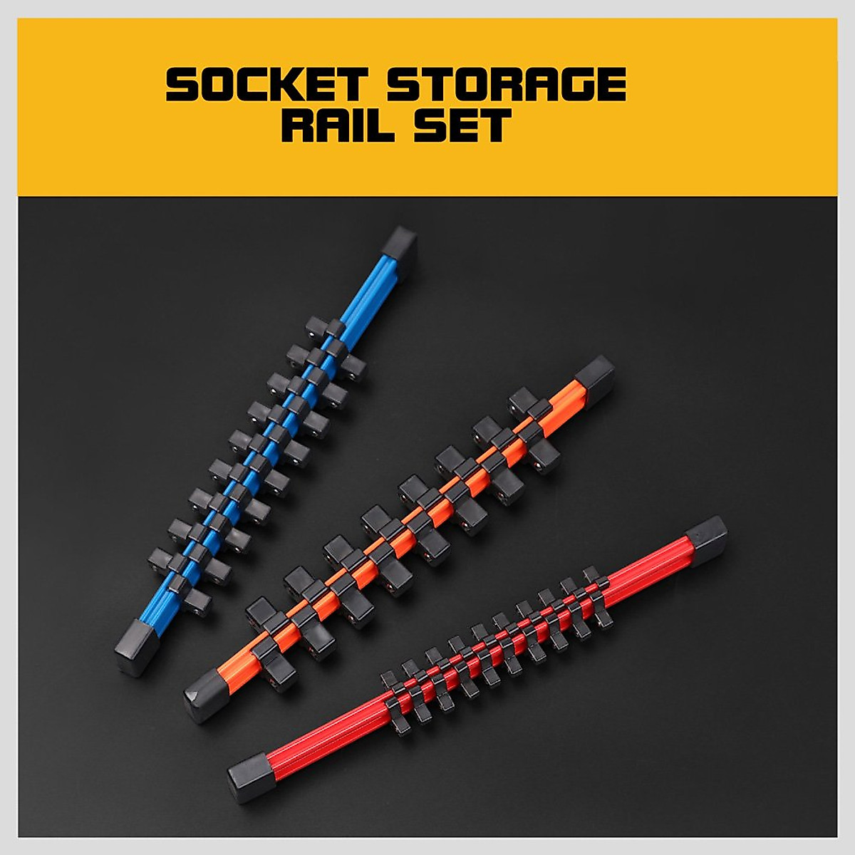 HORUSDY 3PC Double Sided Socket Organizer, 1/4-Inch, 3/8-Inch, 1/2-Inch, Premium Quality Socket Holders