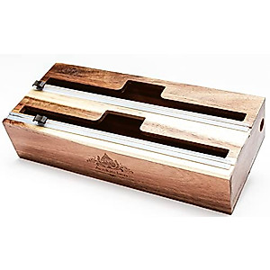 AceKitchen Foil and Plastic Wrap Organizer, 2 in 1 Wrap Dispenser with Cutters, Acacia Wood Organizer, Compatible with 12" Roll, 2 in 1 Wrap Dispenser, Aluminum Foil Dispenser for Kitchen Organization