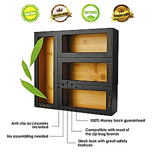Cozee Bay Bamboo Ziplock Bag Organizer for Kitchen Drawer, Baggie organizer, Compatible with Gallon, Quart, Sandwich and Snack Variety Size Bags (4 Piece Set) (Black)