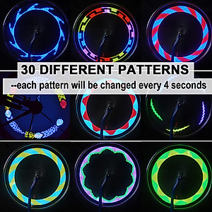 Solhice 2 Tire Rechargeable LED Bike Wheel Lights, Waterproof Bicycle Spoke Lights, 30 Patterns Cycling Tire Lights for Kids Adults Night Riding