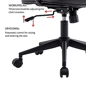 LukeAlon Adjustable Pu Leather Office Chair, Comfy 360° Swivel Task Chair with Armrest Modern Thickened Seat Desk Chair Tiltable Computer Chair with Button Tufted for Home Office, Black