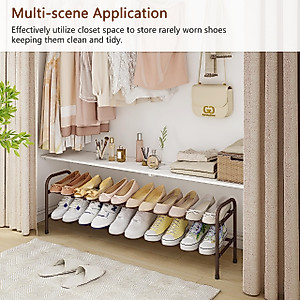 Gewudraw 2-Tier Shoe Rack Expandable, Width Adjustable Shoe Shelf Storage Organizer, 41.53'' Metal Standing Shoe Rack for Bedroom Entryway Closet, Holds up to 12 Pairs Shoes, Brown