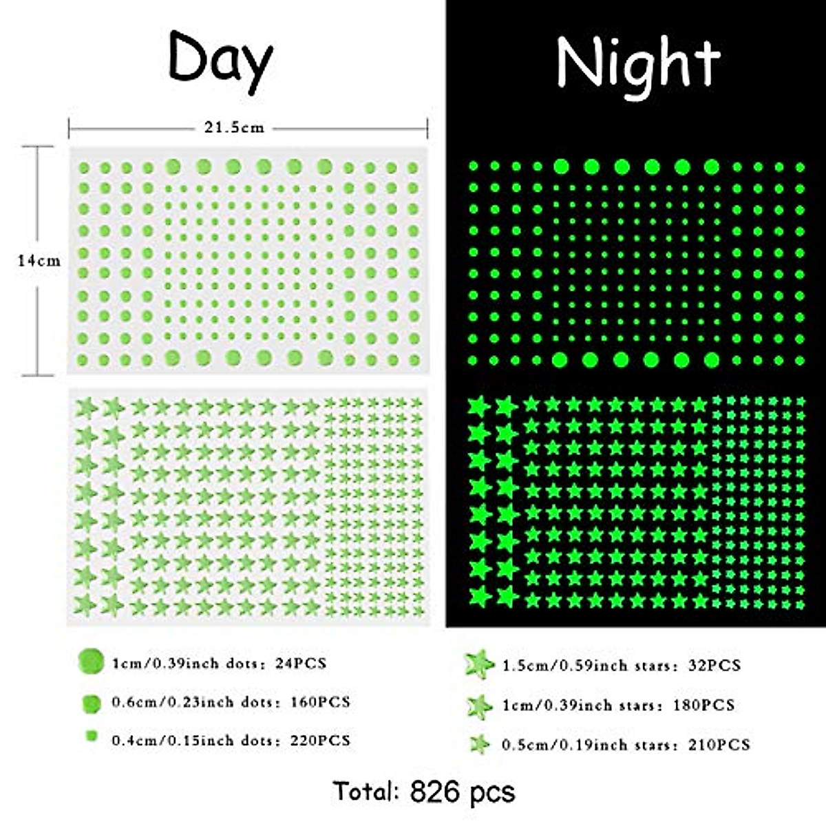 Realistic Tiny 3D Domed Glow in The Dark Stars, 826pcs Glow Dots and Stars, Adhesive Glow Stars for Kids Bedroom,Luminous Stars Stickers Create a Realistic Starry Sky,Room Decor,Wall Stickers