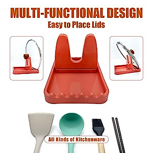 LSVGOE 2 Pack Multiple Utensil Spoon Rest for Kitchen Counter, Spoon Holder for Stove Top with Lid Holder and Grill Spoon Holder for Spatula, Ladle, Tongs and Cooking Accessories (Pink-2 Set)