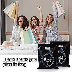 KDPATFAV 70 PCS 9" x 12" Plastic Merchandise Bags Shopping Bags with Thank You Logo Boutique Bags with Handles for Birthday Party Baby Shower Wedding Trade Shows and More (Black)