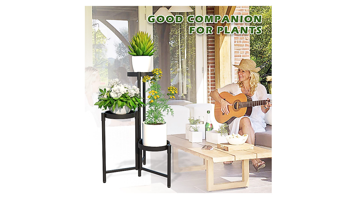 3 Tier Black Metal Plant Stand - Indoor & Outdoor Use