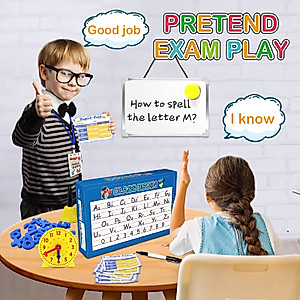 Alritz Pretend Play Teacher Set Classroom Learning Education Includes Reusable White Board Bell Clock and More, Be Teacher Student, for Boys Girls 5 6 7 8 9 10 11 12 Years Old