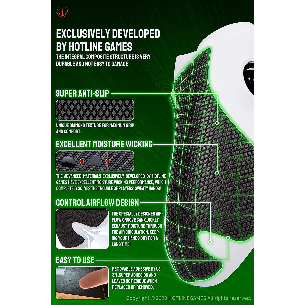 HOTLINEGAMES 2.0 Plus Controller Grip for Xbox Series X/S Controller Grips Tape XSX XSS Controllers, Anti-Slip, Sweat-Absorbent, Easy to Apply (Handle Grips (4PCS))