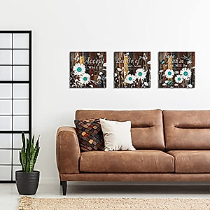 OuElegent 3 Piece Daisy Canvas Wall Art Inspirational Quotes Painting Pictures Farmhouse Flower Prints Artwork for Office Living Room Bedroom Bathroom Decor Framed Ready to Hang