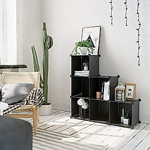 SONGMICS Storage Cubes and Cube Storage Organizer Bundle, 11-Inch Non-Woven Fabric Bins with Double Handles, 6 Cube Closet Organizers and Storage, Black UROB026B01 and ULPC06H