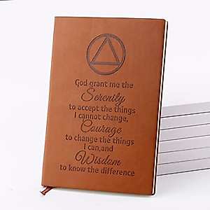 AA & NA Sobriety Leather Notebook Addiction Recovery Gift for Friends Women Men Birthday Gifts New Beginnings Gifts for Friends (God grant me-AA)