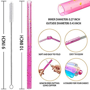 Reusable Silicone Drinking Straws, 12 Pcs Eco Friendly Silicone Straws 2 cleaning Brushes,for 30oz and 20oz Tumblers, Rtic,Yeti, Ozark, (Two-tone Dot, 10 inches)
