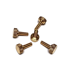 5 Pack of 1/4-20 Knurled Shoulder Flat Tip Brass Thumb Screw - 1-1/16" OAL