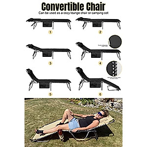 Heavy Duty Folding Chaise Lounge Chairs for Outside Beach Patio Pool Lawn Sunbathing Sun Tanning Lightweight Adjustable 5-Position Lay Flat Portable Trifold Outdoor Lounge Chair for Camping Deck