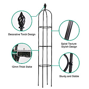 Lalahoni Garden Trellis for Climbing Plants Outdoor, Rustproof Plant Trellis Support for Potted Climbing Flowers Vegetable Vine Indoor Outdoor, 6ft Tall Obelisk Rose Garden Trellis Black 1pc