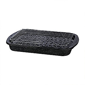 Granite Ware 3 Piece Multiuse Set (Speckled Black) Enamelware Bake, Broiler Pan and Grill - With Rack Suitable for Oven, direct on Fire.