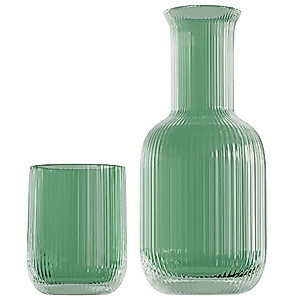 American Atelier Bedside Water Carafe with Tumbler | 28-Ounce Pitcher and Matching Drinking Glass | Use Cup as a Lid for Carafe | For Guest Room, Nightstand, Office, or Gift (Green)
