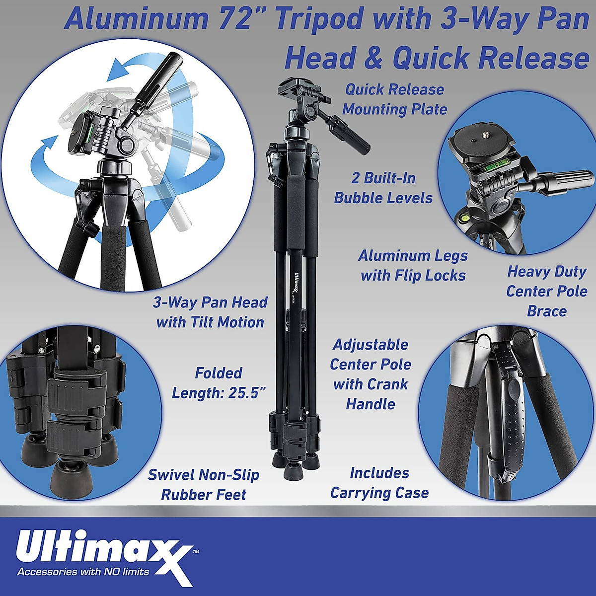 Pro 72” Tripod 3-way Panhead Tilt Motion w/Bubble Level + Wireless IR Shutter Release + MORE for Nikon D3300 D3400 D5300 D5500 D5600 D7200 D7500 D610 D700 D750 D810 D810A D850 P900 P610 P530 Cameras