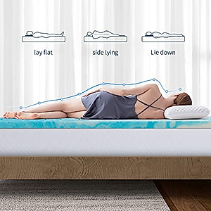 Vyfipt 3 Inch Ventilated Gel Infused Memory Foam Mattress Topper, Cooling Gel Foam, Pressure Relief, Mattress Topper in a Box, CertiPUR-US Certified, Blue, Queen
