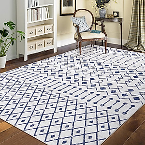 GAOMON 4x6 Rug for Living Room Washable Rugs Modern Geometric Area Rug for Bedroom Tribal Office Carpet Soft Nursery Rug Low Pile Floor Cover Neutral Rugs Blue and White