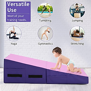 BLKMTY Gymnastics Mat Tumbling Mats Folding Mat 48"x24" Gymnastics Equipment Incline Mat Cheese Wedge Skill Shape Indoor/Outdoor Exercise Mat Yoga Mat for Kids Play Home Exercise Aerobics, Pink