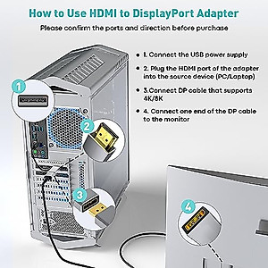 UANTIN HDMI to DisplayPort Adapter (4K 60Hz,1080p 120Hz) Uni-Directional HDMI Male to DP Female Converter for Monitor Compatible with GPU,Laptop,AMD,NVIDIA,PS5,Xbox and More - 1 Pack