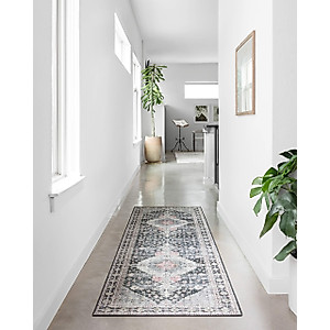 Loloi II Skye Collection SKY-02 Charcoal/Multi 7'-6" x 9'-6", 13" Thick,Area Rug,Soft,Durable,Vintage Inspired,Distressed,Low Pile,Non-Shedding,Easy Clean,Printed,Living Room Rug