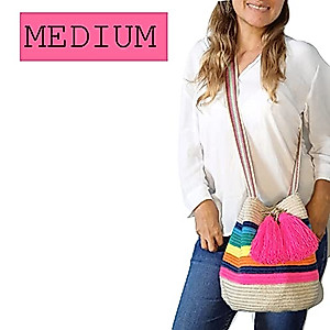 Wayuu Mochila Bag For Women, Colombian boho bags, Handmade With Big Nice-Looking Tassels