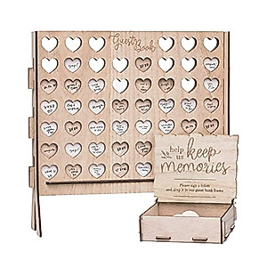J&A Homes Wedding Guest Book Alternative - Rustic Wedding Decorations, Creative Guestbook Board - Wooden Box and Memory Box for Wedding Decor - Wooden Hearts Wedding Favor (54 Slots)