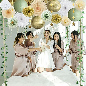 Sage Green Party Decorations Baby Shower Sage Green and Gold Party Decorations White Fans Tissue Paper Pom Poms Sage Birthday Wedding Engagement Bridal Shower Bachelorette Party Decorations