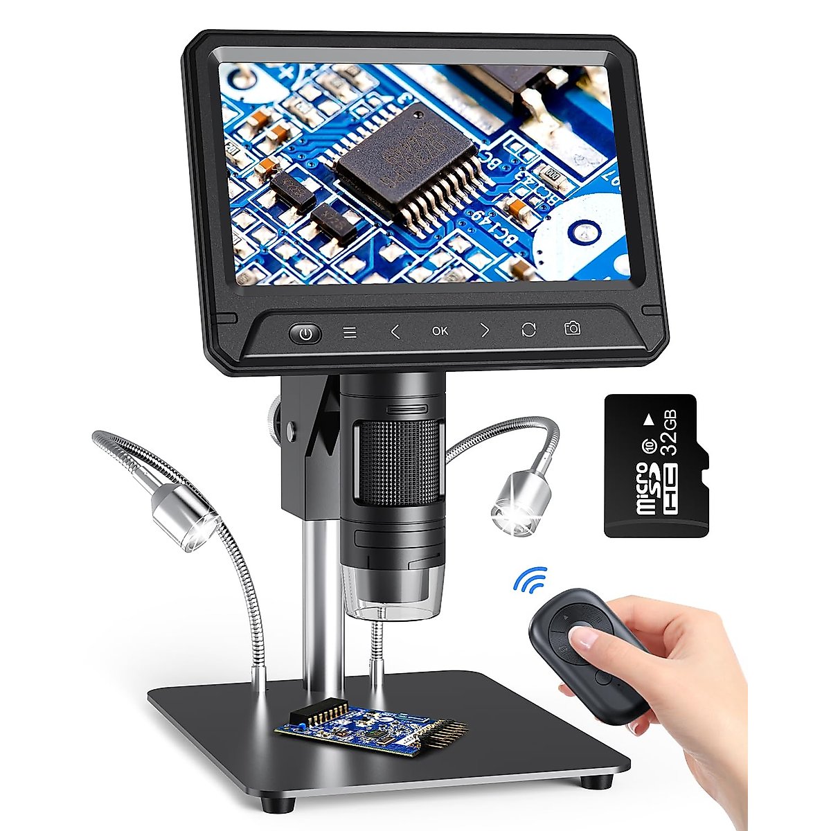 7" LCD Digital Microscope, Coin Microscope with 12MP Camera 10-1200X, 1080P Video/Photo, SKYEAR USB Microscope for Windows/MacOS, 2 Fill Lights, Wireless Remote, Microscope for Adults