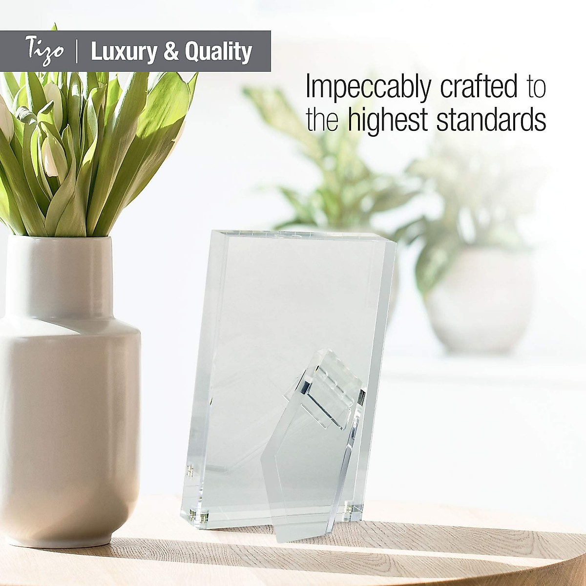 TIZO Design Vertical 5x7 Lucite Picture Frame, Durable 1 Inch Thick Clear Lucite & Magnetic Closures, Elegant & Practical Boutique Quality Photo Frame (Multiple Colors Available)