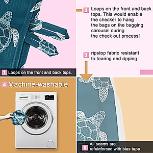 BeeGreen Sea Turtle Gifts for Women Foldable Reusable Grocery Bags Shopping Bags for Groceries Cute Holiday Bags with Handles Large Cloth Gift Bags Heavy Duty Bulk 6 Pack Lightweight