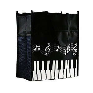 Music Theme Handbag Canvas Piano Keys Tote Bag Reusable Grocery Bag for Shopping