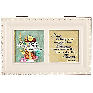 Cottage Garden First Communion Living Bread Matte Ivory Jewelry Music Box Plays Ave Maria