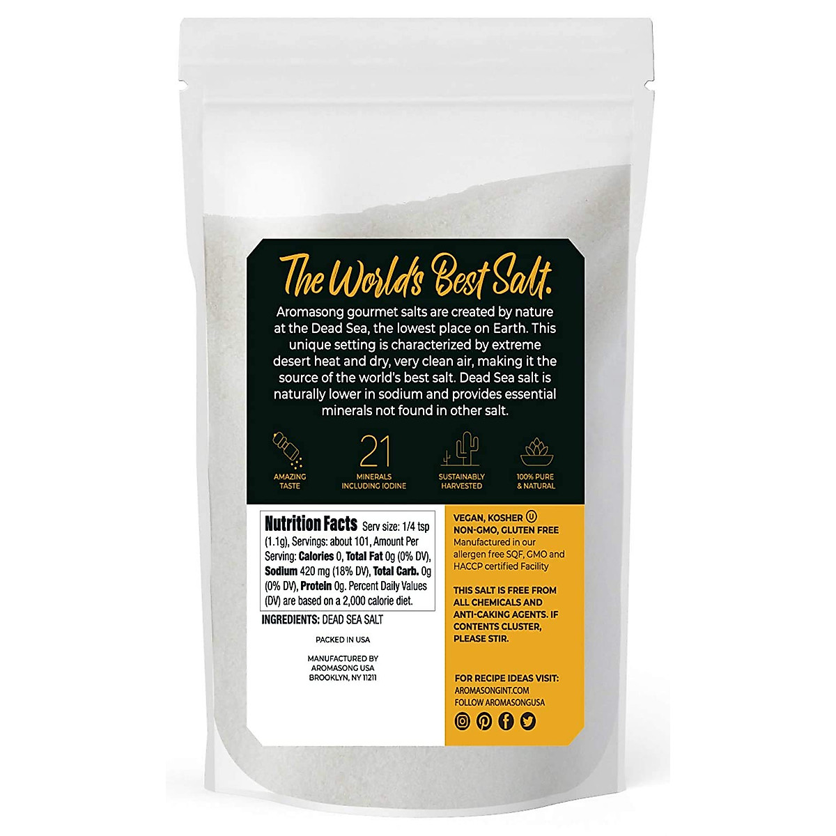 Aromasong 100% Natural Sea Salt, Kosher Salt Grain, Large Bulk 2.43 Lb Resealable Bag, All Natural, Unrefined, Gluten Free, Grinder Refill, Sea Salt for Daily Cooking or To Use as Pickling Salt…