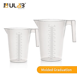 ULAB Half Handle Plastic Measuring Beaker Set, Stackable 2 Sizes 1000ml 2000ml, with Spout and Molded Graduation, UBP1010