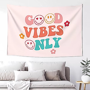 Good Vibes Only Pink Tapestry for Bedroom Teen Girl, Preppy Cute Tapestry Retro Quote Banner Wall Hanging Flag for Classroom Living Room College Dorm Home Decor Party Decorations Gift, 40" x 28"