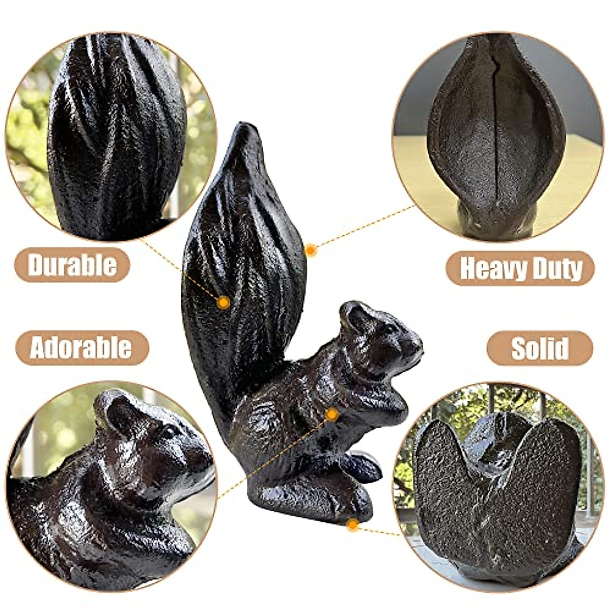 Livfodrm Book Ends for Shelves Decor, Cast Iron Bookends for Heavy Books,Cute Squirrel Book Holder Stopper for Room,Unique Book End Decorative Desktop Bookshelf Office and Home, Dark Brown 2PCS