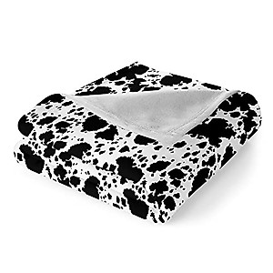 Flannel Cow Print Blanket Soft Cozy Fleece Lightweight Cow Throw Blanket for Couch Sofa Bed Office Car Travel All Season Warm Plush Black White Cow Print Throw Blankets for Kids Adults(50"×60")