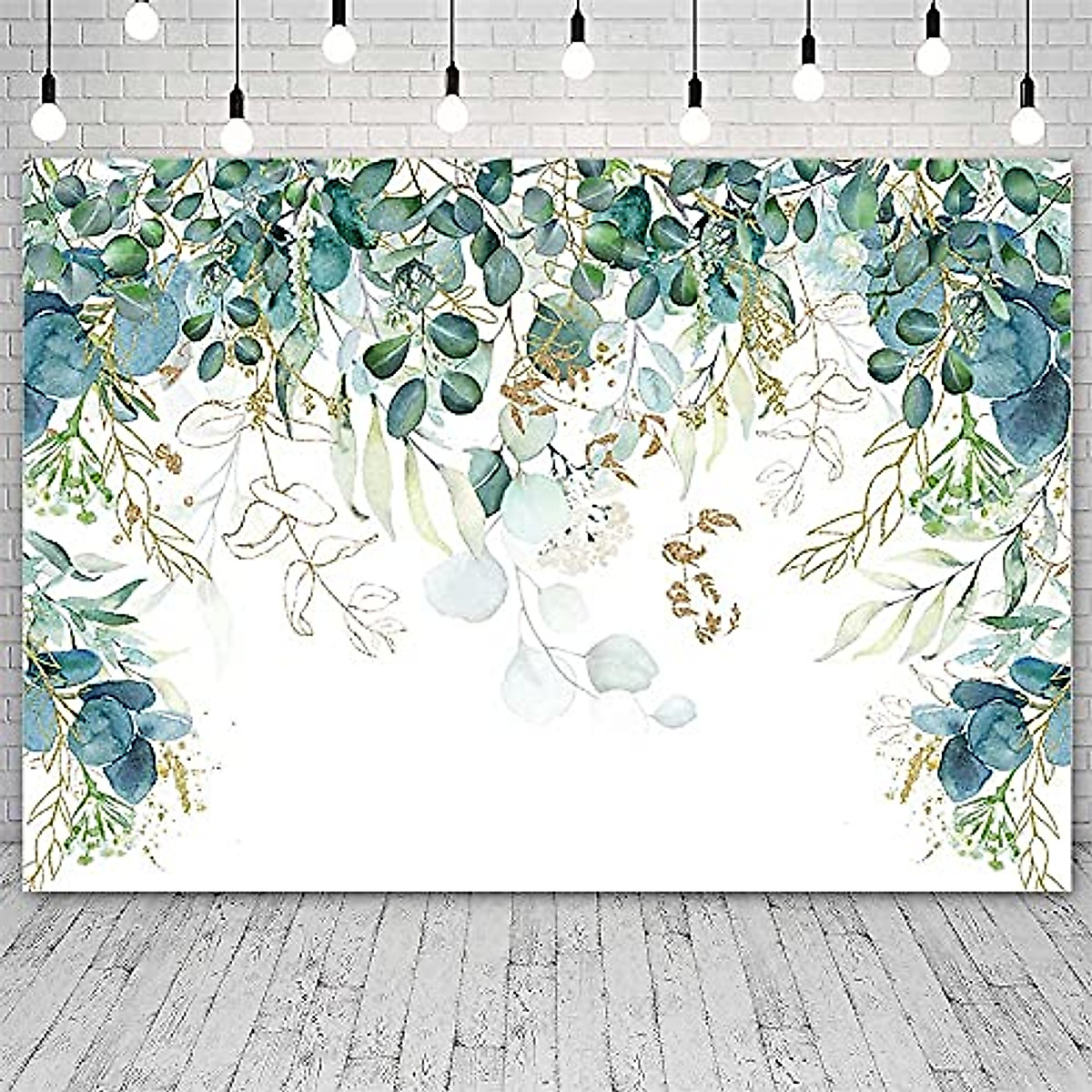 ABLIN 7x5ft Greenery Backdrop for Birthday Party Baby Shower Decorations for Boy Gold and Green Eucalyptus Leaves Gender Reveal Photo Background Photography Shoot Props