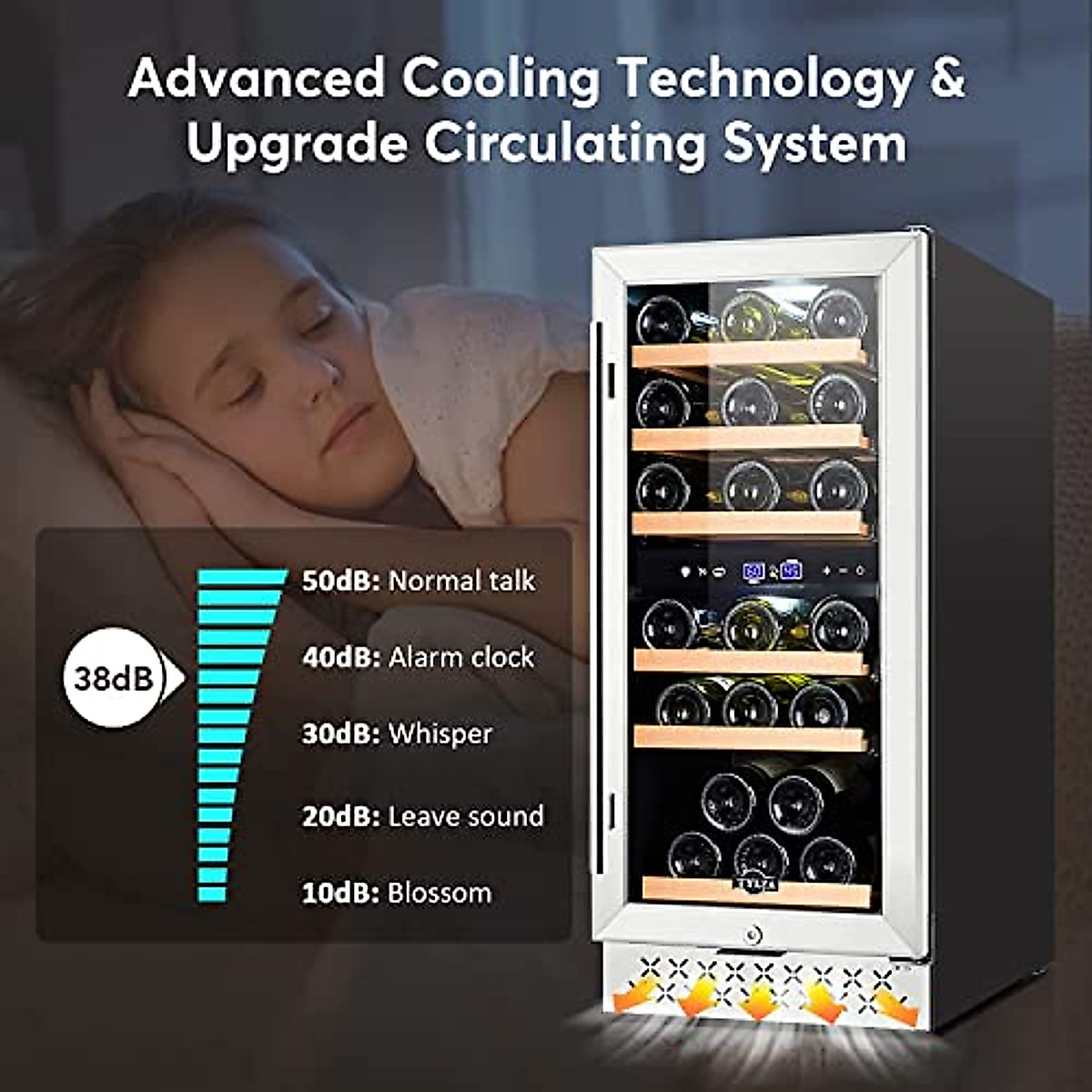 Tylza Mini Fridge 15 Inch Wine Cooler Under Counter, 30 Bottle Dual Zone Wine Fridge with Stainless Steel, Wine Refrigerator Freestanding, and Built-in Wine Cellars