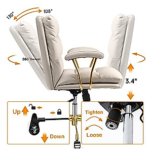 EMIAH Office Desk Chair Ergonomic Computer Chair Mid-Back PU-Padded Executive Adjustable Rolling Swivel Task Chair, Home Office Desk Chairs with Upholstered Armrest & Thickened Cushion