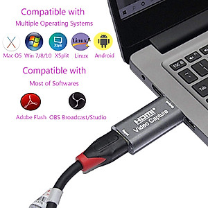 Winkoox Video Capture Cards, 4k Cam Link Card HDMI to USB 3.0, Record to DSLR Camcorder Action Cam Capture Devices for Gaming, Live Broadcasting, Streaming, Video Conference, Silver