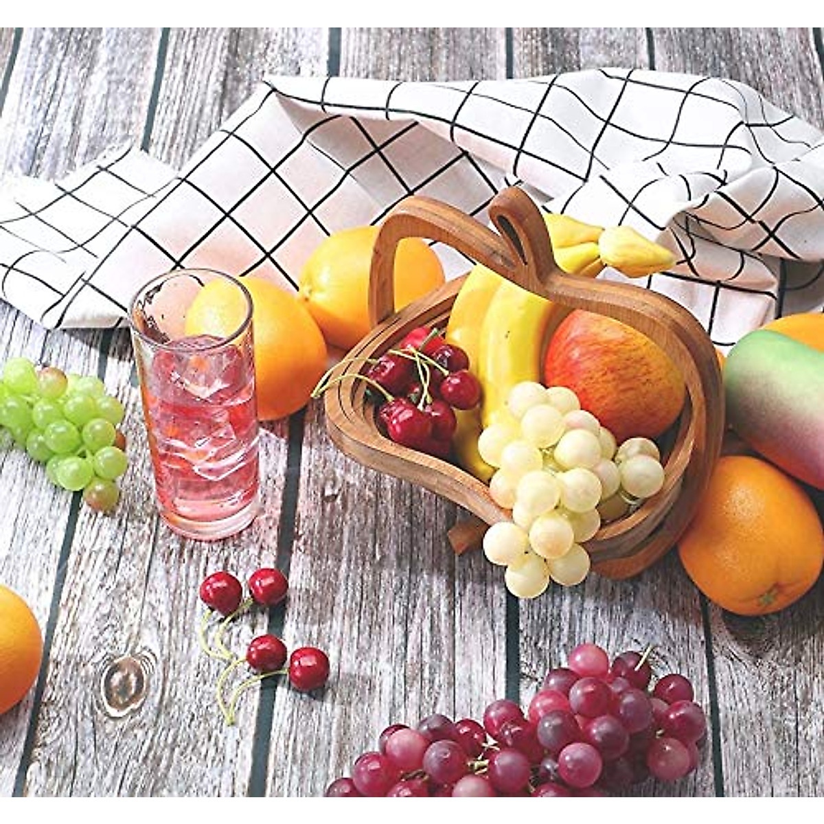 Premium Bamboo Foldable Apple shaped Fruit Basket Multi Purpose Folding Fall Fruit Basket