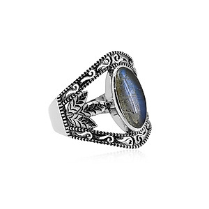 Silver Eternity 6x12 mm Labradorite Designer Ring Gemstone Jewelry (7)