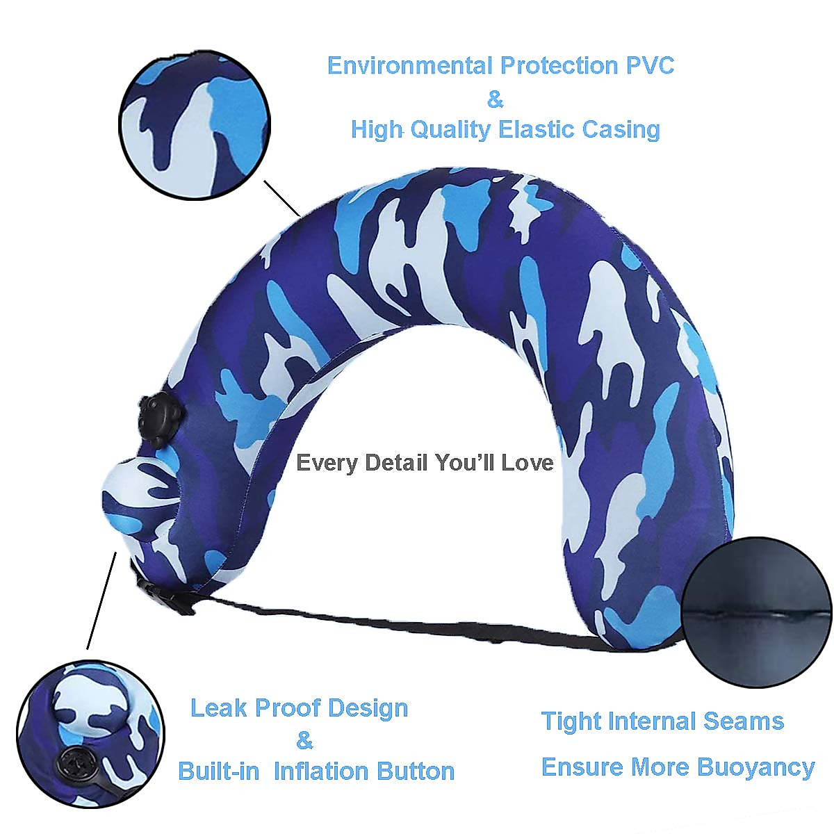 eirix Inflatable Swim Trainer for Kids/Adults, Protable Swimming Belt for Training, Multifunctional U Shaped Travel Waist Pillow