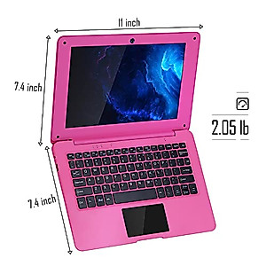 G-Anica Laptop Computer(10.1 inch), Quad Core Powered by Android 12.0, Netbook Computer with WiFi, Webcam and Bluetooth, Mini Laptop with Bag, Mouse, and Mouse Pad for Kids and Adults（Pink）