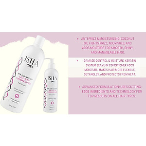 ISHA DNA Keratin Treatment System Leave In conditioner - Sulfate Free - Daily Treatment For Instant Damage Control - Provides Volume and Detangles - Coconut and Argan Oil Infused (32 Fl oz.)