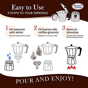 Alpine Cuisine Stovetop Espresso Maker 12.5 Oz, 9 Espresso Cups Moka Pot for Classic Italian and Cuban Coffee Maker, Aluminum Moka Pot, Makes Delicious Coffee, Excellent Camping Coffee Pot